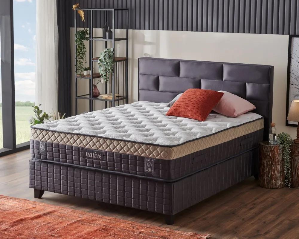 Čalouněná postel NATIVE s matrací - antracit 160 × 200 cm