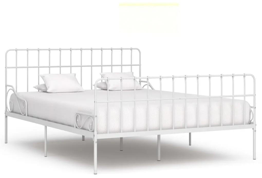 Rám postele s laťkovým roštem bílý kov 200 x 200 cm,  284607 HangarStore.cz