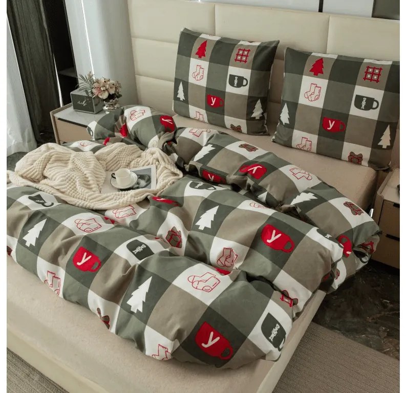 Flanelové povlečení z mikrovlákna CHRISTMAS SOCKS zelené Rozměr povlečení: 70 x 90 cm | 140 x 220 cm