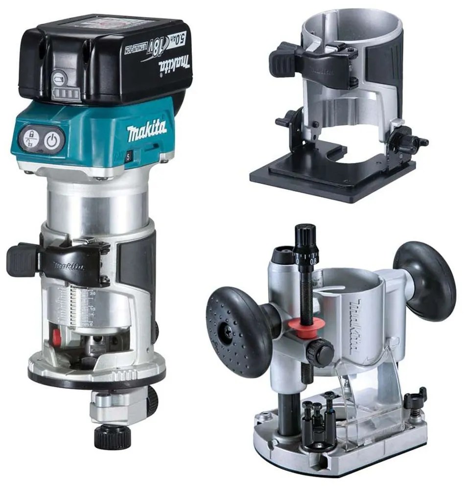 Makita - 18V AKU kombinovaná frézka 35 mm s příslušenstvím, 2x aku 5,0 Ah, nabíječka DRT50RTJX2