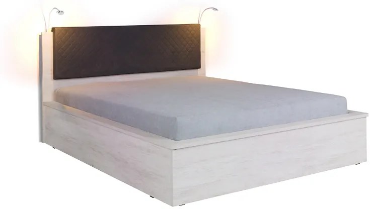 Manželská postel s úložným prostorem  Astor Dub Bílá / černá Zvolte osvětlení: bez osvětlení, Zvolte možnost matrace: Bez matrace