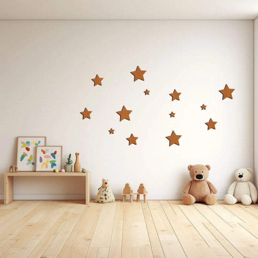 dřevo života Sada 12 samolepicích hvězd na zeď Zvolte rozměr (cm): 4-8, Zvolte barvu dekoru: Dub Sonoma