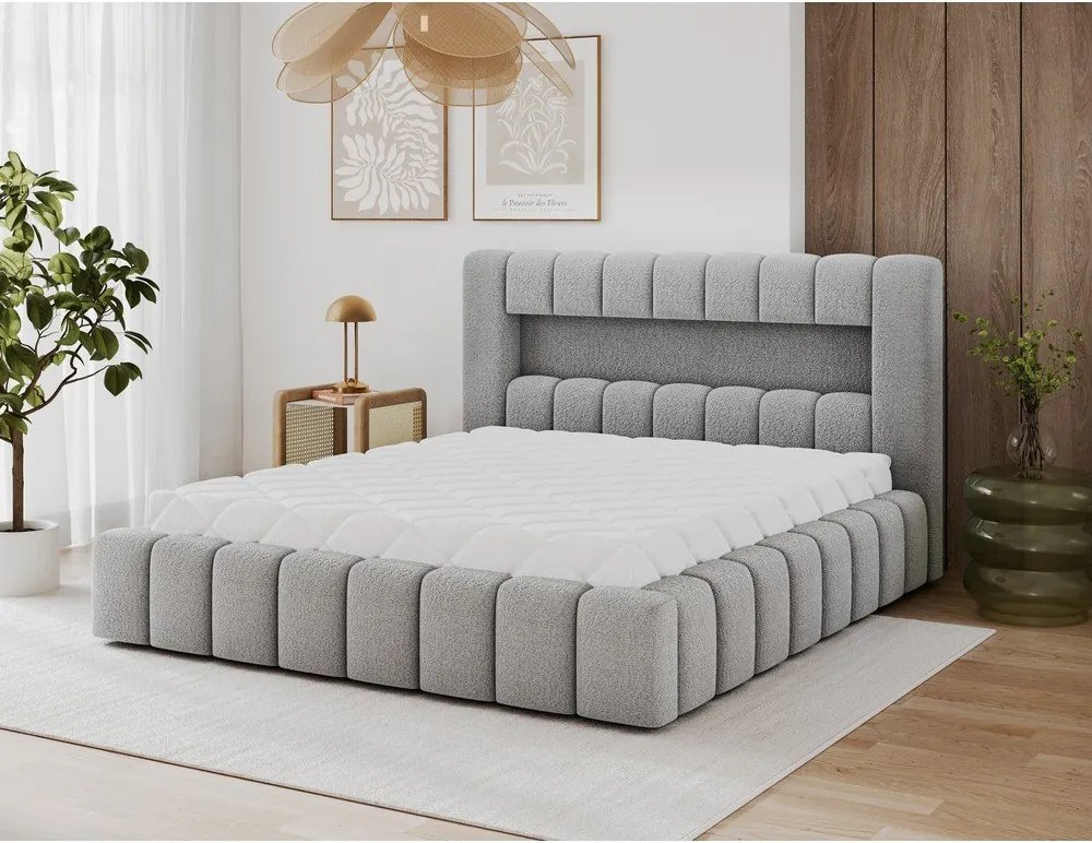 Šedá čalouněná dvoulůžková postel s úložným prostorem s roštem 160x200 cm Lamica – ELTAP