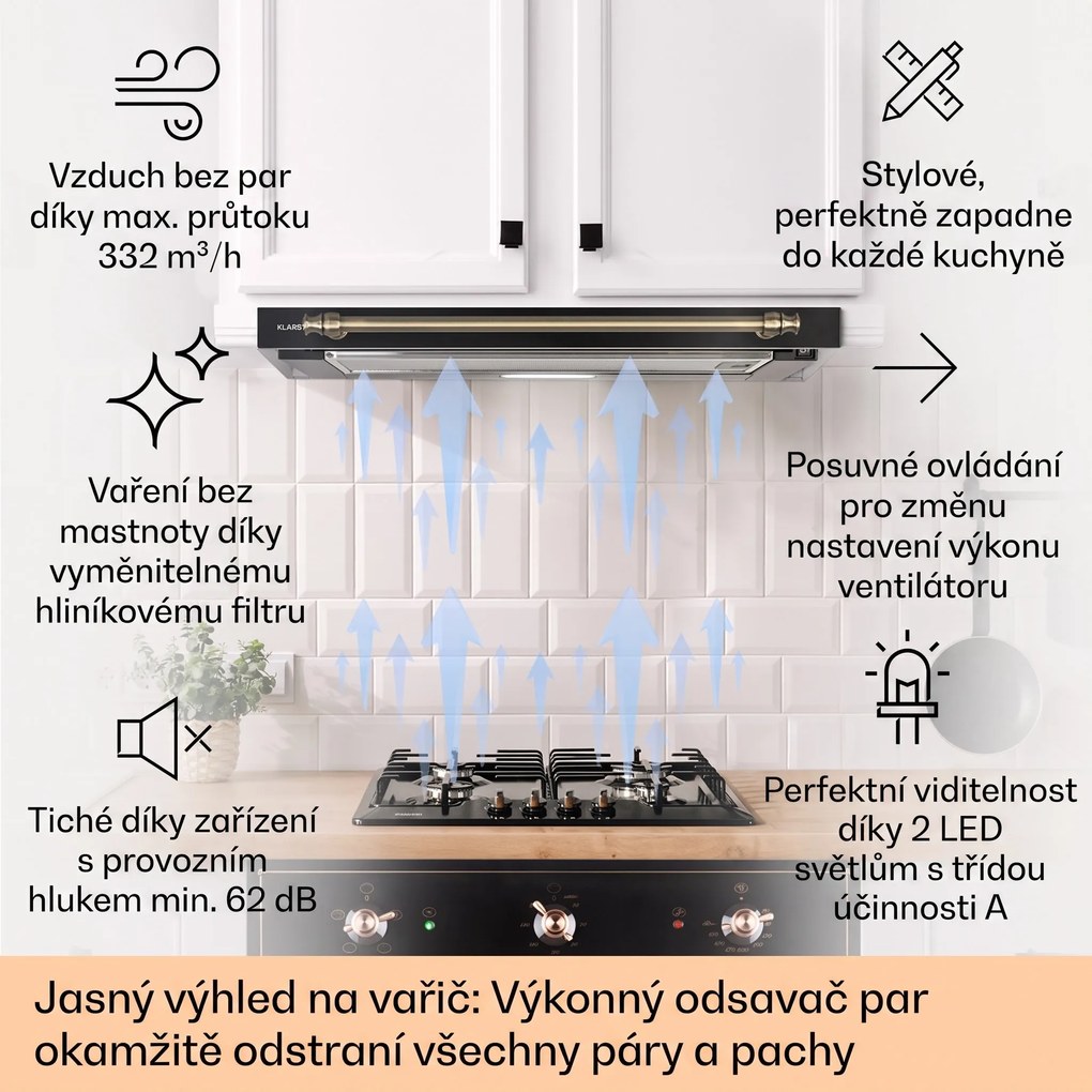 Klarstein Vilhelmine 60 cm retro odsavač par, EEK B, 320 m³/h výsuvný