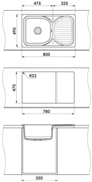 RETRO DŘEZ 80x49cm KALAHARI