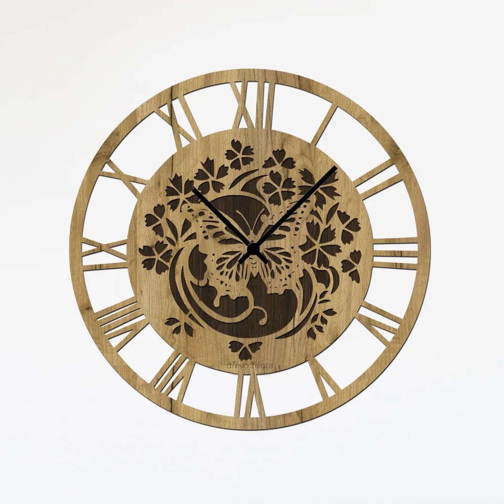 dřevo života Nástěnné hodiny FANTASY Zvolte barvu dekoru: Javor, Zvolte velikost hodin (cm): 50x50, Barva ručiček: Černé