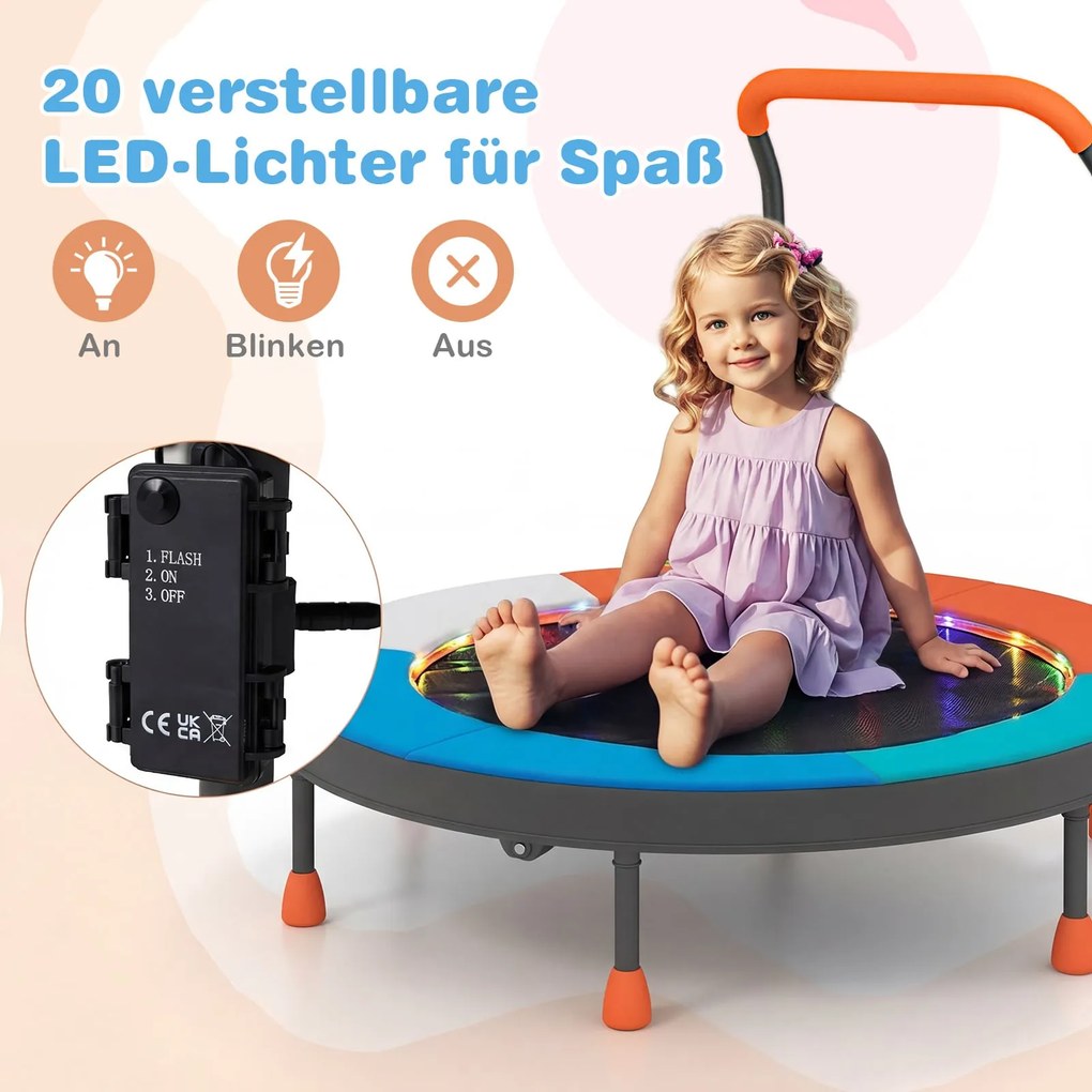 Costway Dětská trampolína Ø90 cm s LED osvětlením a madlem a taškou na přenášení