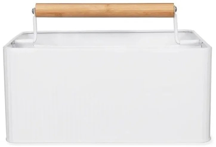 Garden Trading Plechový box s bambusovým uchem Kinloch, bílá barva, přírodní barva, dřevo, kov