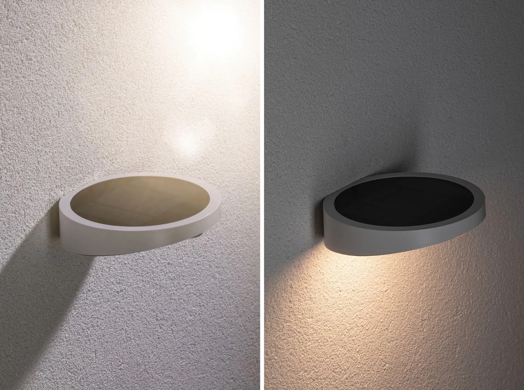 Paulmann 94247 Ryse, stříbrné nástěnné solární svítidlo se senzorem, 1,2W LED 3000K, šířka 15,4cm, IP44