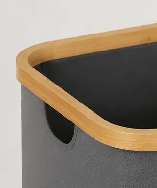 koš na prádlo, objem 75 l, s víkem, skládací, oxford/bambus, 49x45x35 cm, šedá/přírodní, Dekorino KP20260011