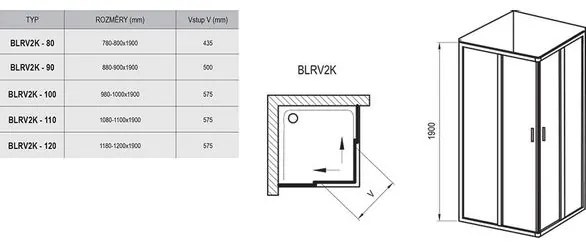Ravak Blix Sprchový kout 1/2 čtverec/obdélník 110 cm transp.AL 1XVD0C00Z1 BLRV2K-110