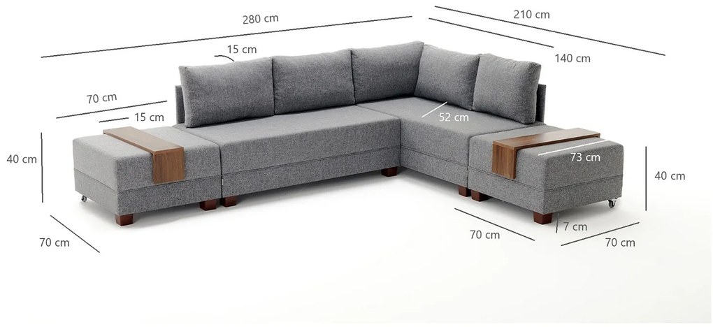 Designová rohová sedačka Ramesha 280 cm krémová - pravá
