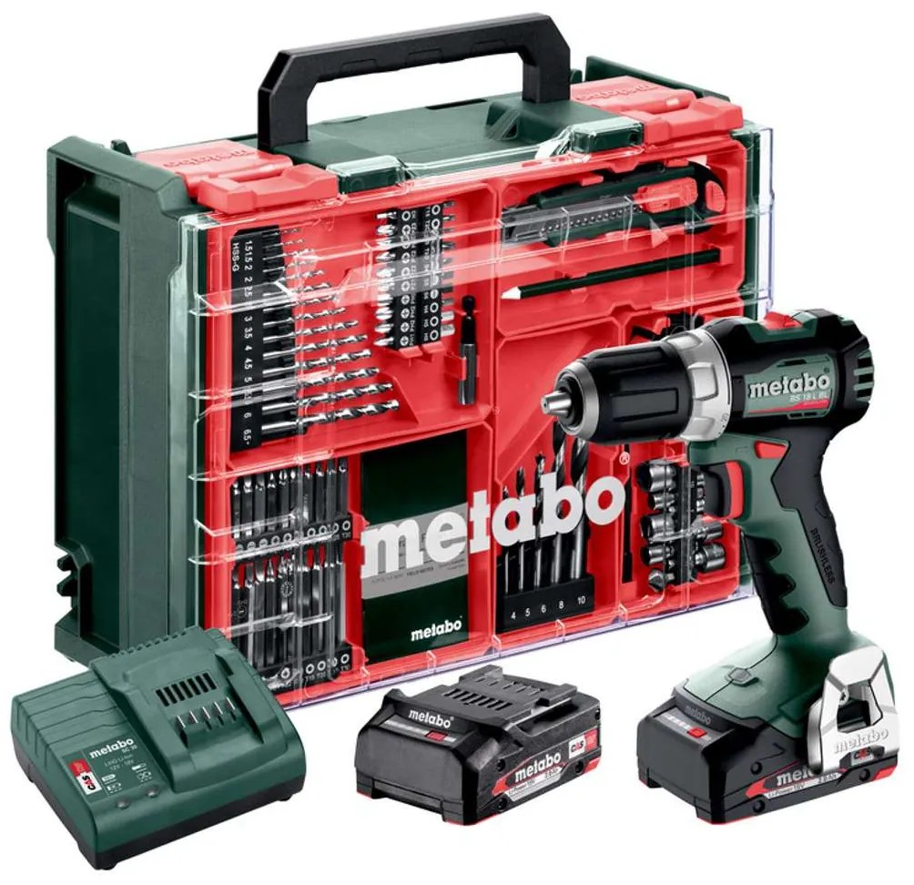 Metabo Nářadí - 18V AKU vrtací šroubovák s příslušenstvím, 2x aku 2,0 Ah Li-Power, nabíječka 613155710