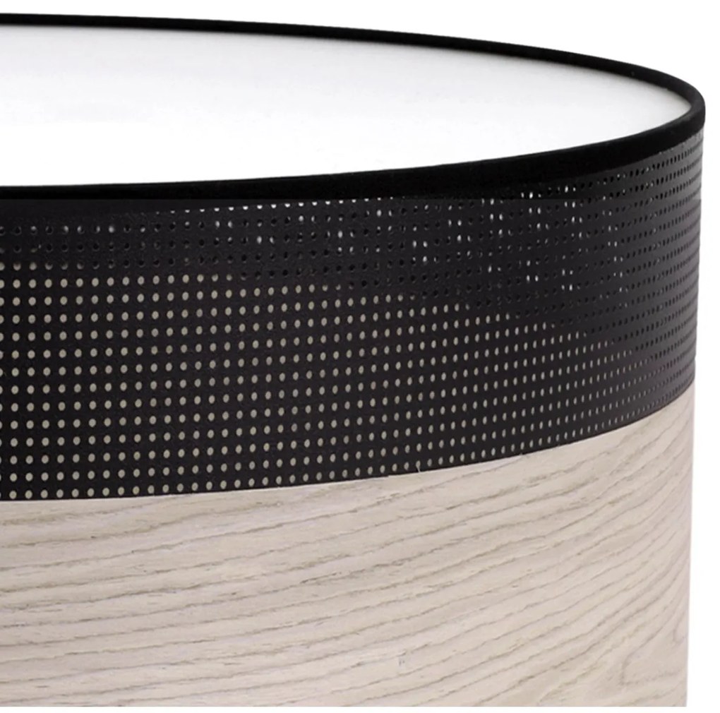 Stropní svítidlo Wood, 1x světle béžová dubová dýha/černé plastové stínítko, (bílé plexisklo), (fi 40cm)