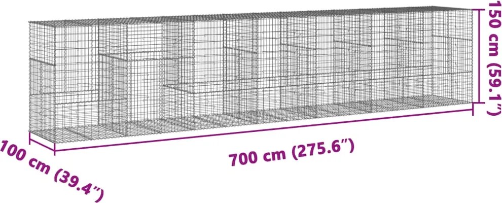 Gabionový koš s víkem 700 x 100 x 150 cm pozinkované železo 3295219
