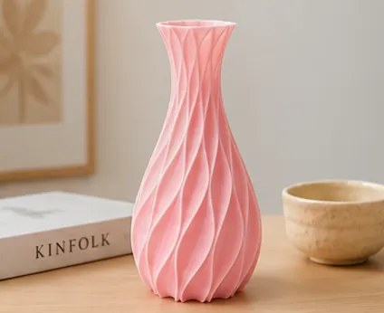 váza, styl moderní, plast, 14x7,6x7,6 cm, růžová, Dekorino VD0260011