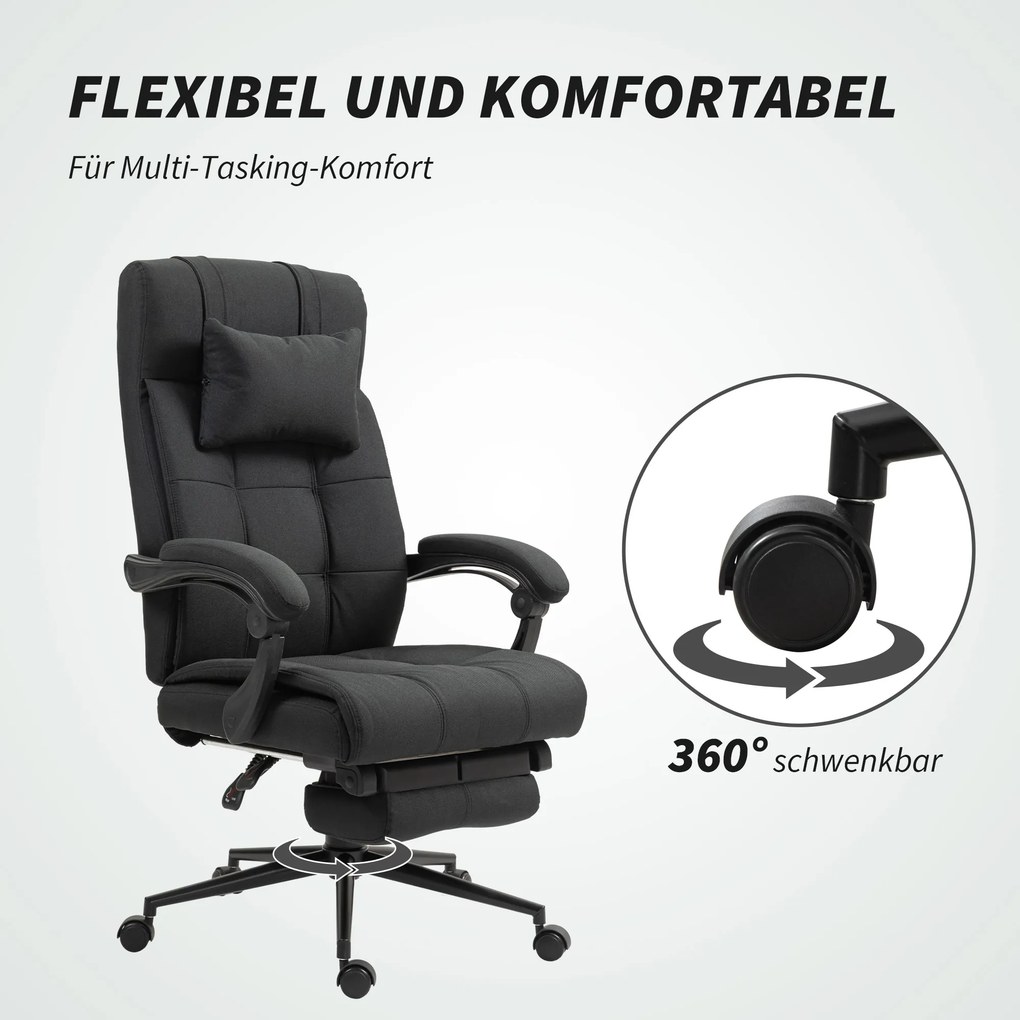 Ergonomická kancelářská židle Vinsetto s nastavitelným opěradlem, hlavovou opěrkou, opěrkami na ruce a výškově nastavitelná otočná židle s podnožkou …