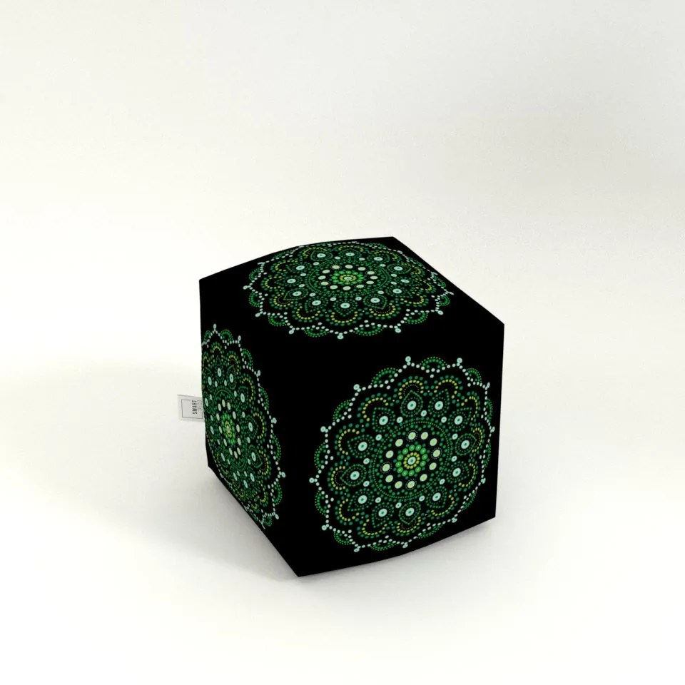 Smartdeco Taburet hranatý Mandala Černo-zelená - (v/h) 40 x 40 cm