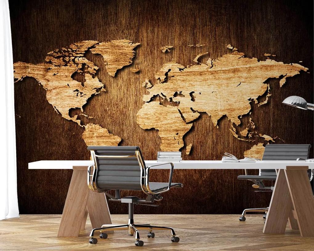 Gario Fototapeta Mapa světa na dřevě Materiál: Vliesová, Rozměry: 200 x 140 cm
