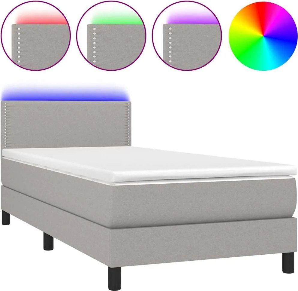 Box spring postel s matrací a LED světle šedá 90x190 cm textil 3133037