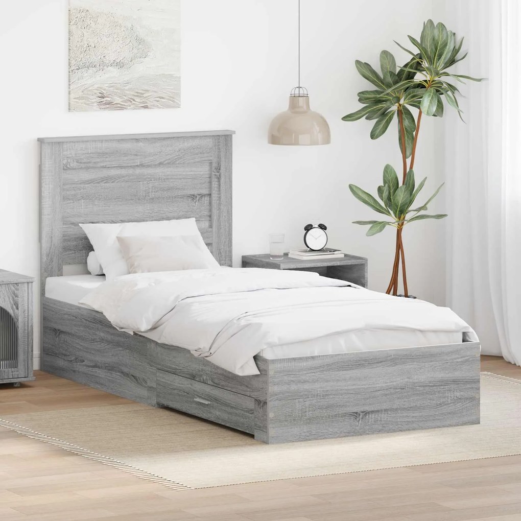 Rám postele Šedý Sonoma a stříbrná 75 x 190 cm Kompozitní dřevo 3410378
