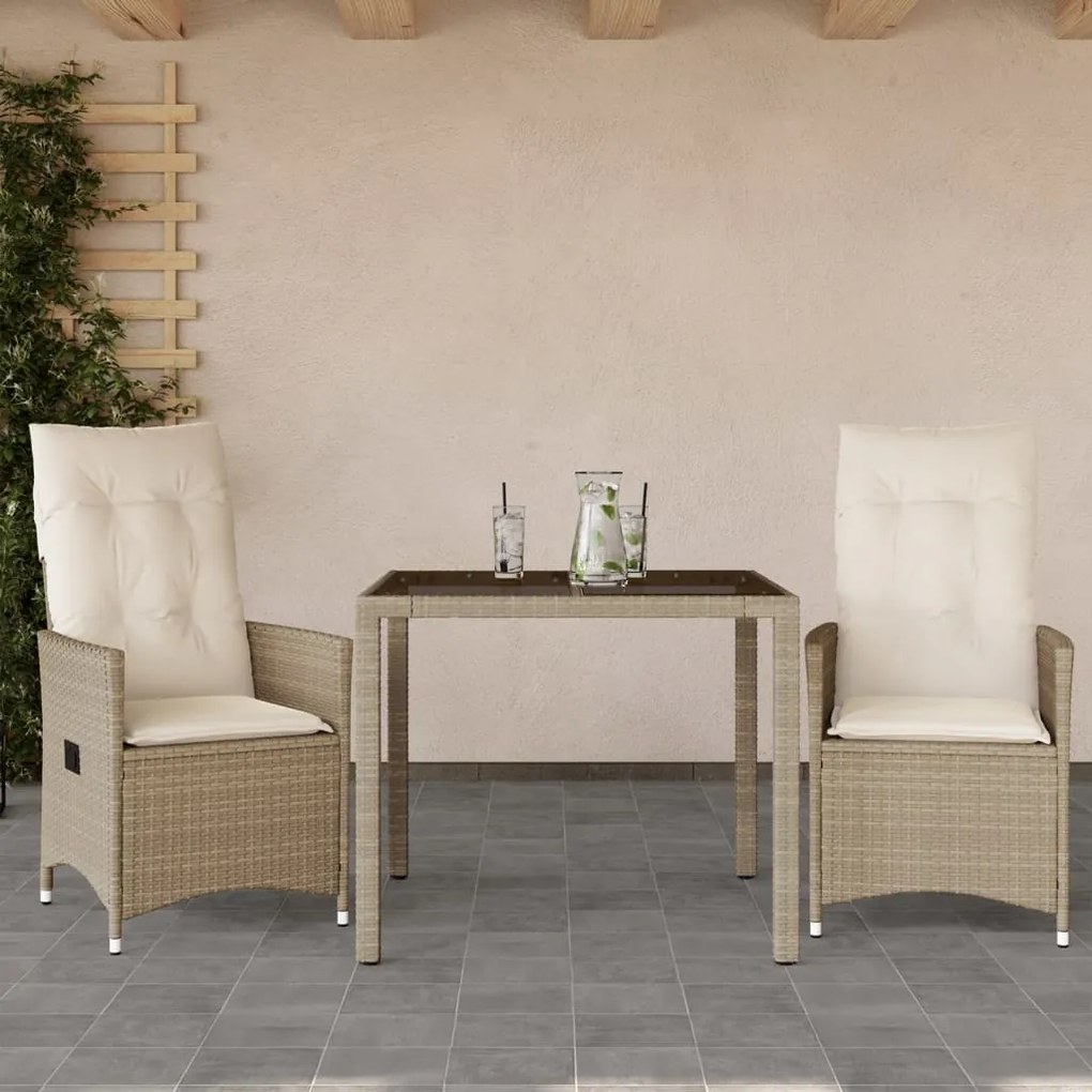 3dílný bistro set s poduškami béžový polyratan 3276799