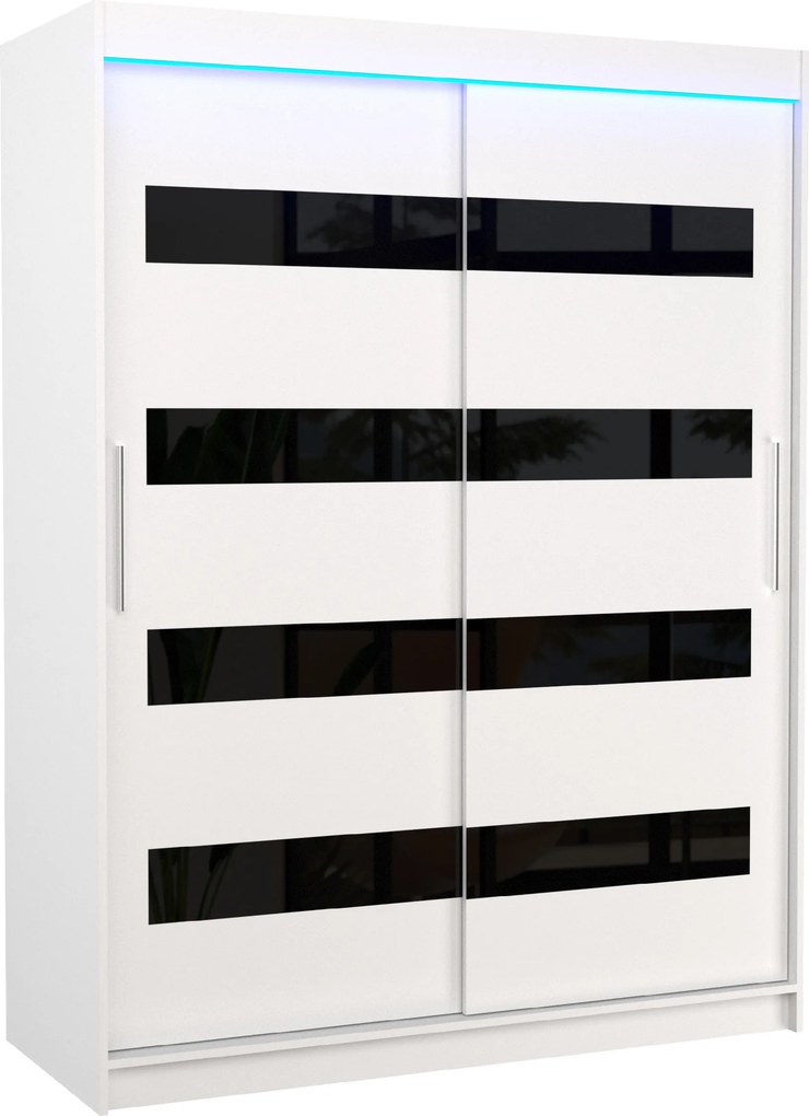 ADRK Furniture Posuvná skříň s lacobelem a LED osvětlením MARTINEZ 150 ADRK-SW-MAR-WBL-150-L