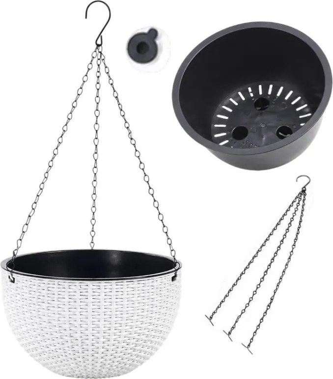 Flamenco Mystique Velký bílý závěsný květináč Rattan Design 26 cm ROS10B