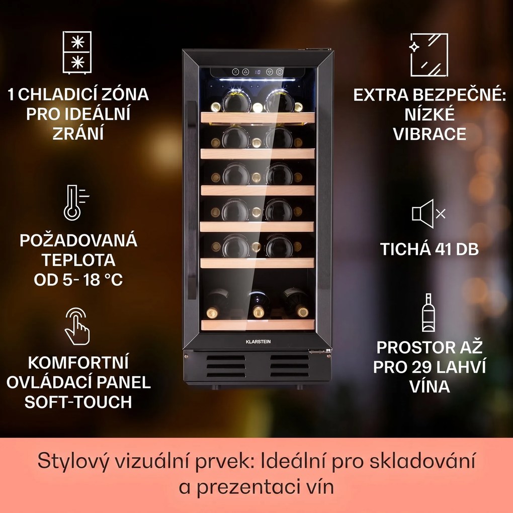 Klarstein Vinovilla 29 vestavná vinotéka 81 l / 29 lahví 1 zóna skleněné dveře nerezová ocel