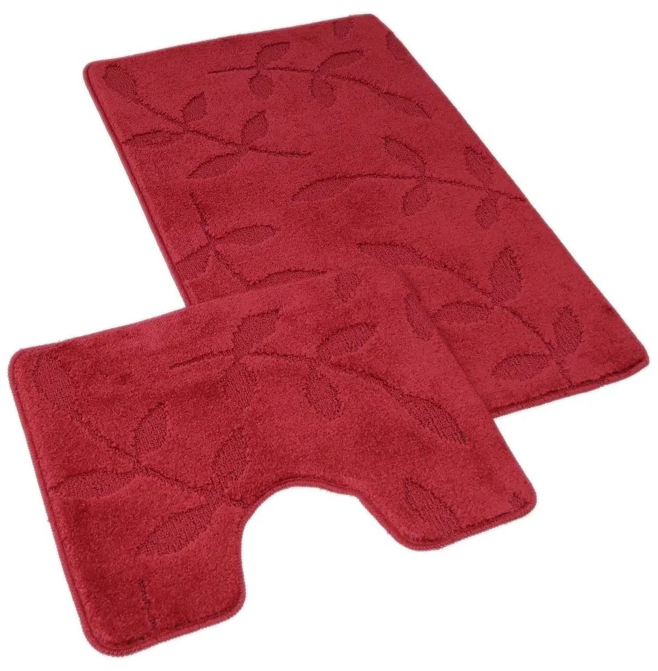 Kvalitex Koupelnová a WC předložka listy vínové SADA 60 x 100 cm + 60 x 50 cm