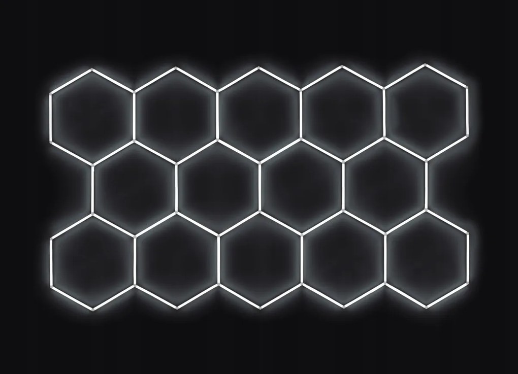 Escape6 Kompletní Led hexagonové svítidlo bílé 4500K, 14 elementů 420x238cm