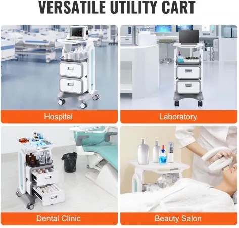 3vrstvé laboratorní vozíky Mobilní lékařský vozík se 2 zásuvkami a 1 horním