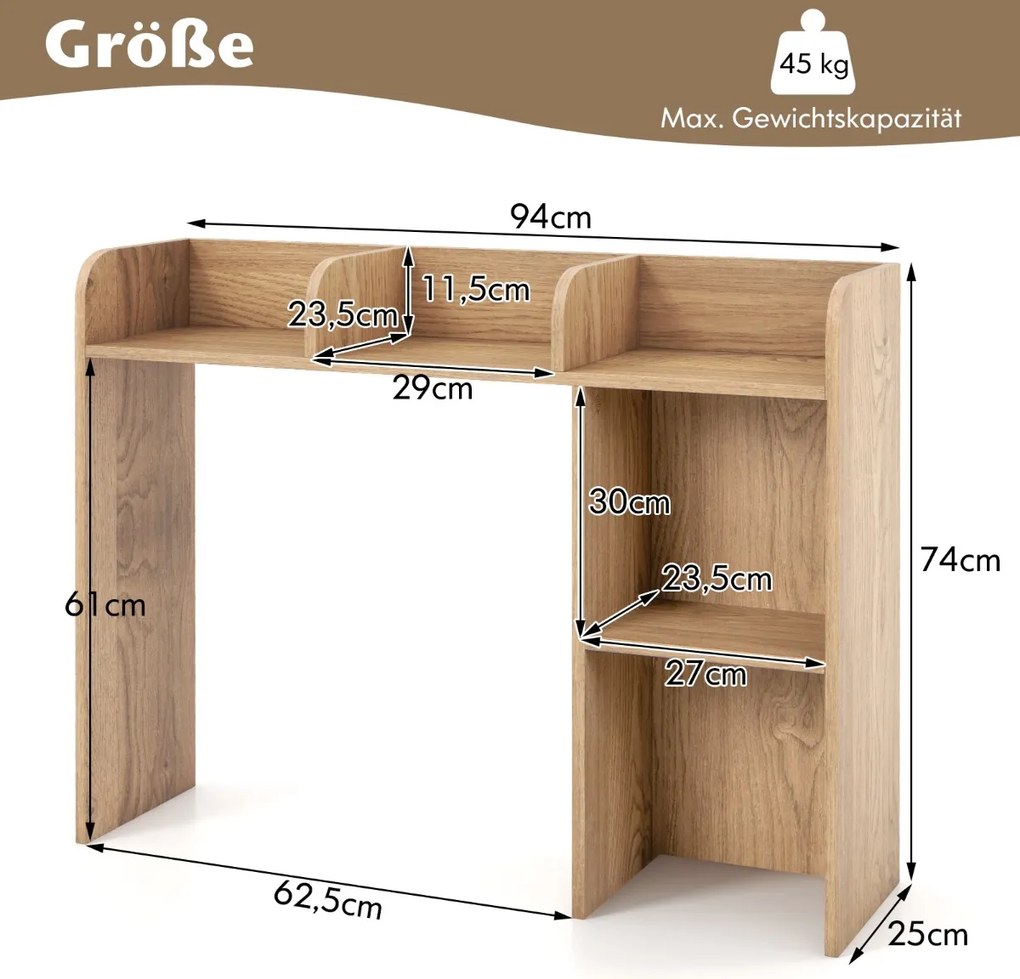 Costway Desk Shelf Víceúčelová dřevěná stolní police 3-vrstvá počítačová stolní