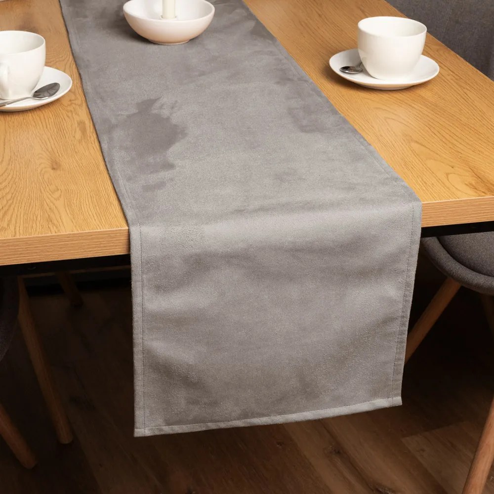 Biante Běhoun na stůl/imitace broušené kůže Alcantara ALC-011 Šedý 45x120 cm