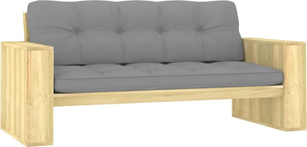 Zahradní lavice a šedé podušky 179 cm impregnovaná borovice 3065757