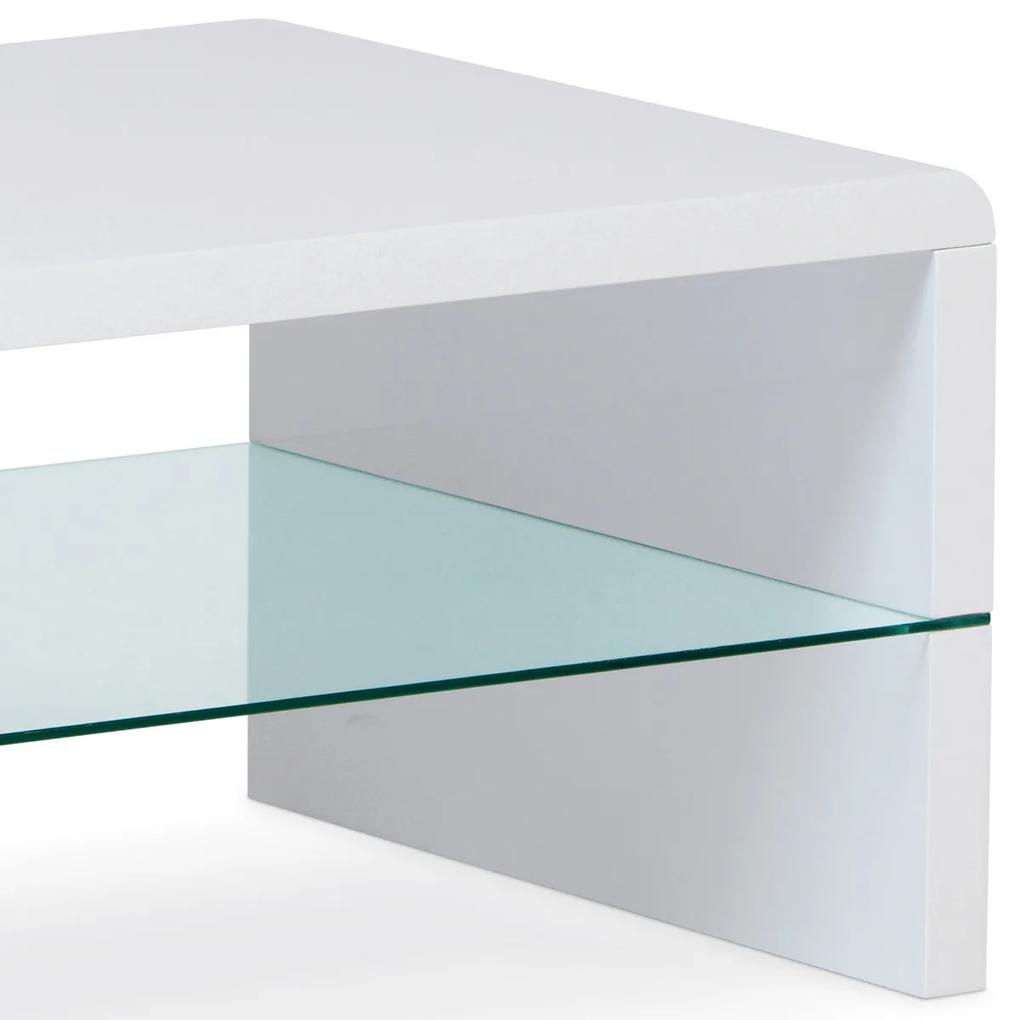 AUTRONIC Konferenční stolek, MDF vysoký lesk bílý / čiré sklo
