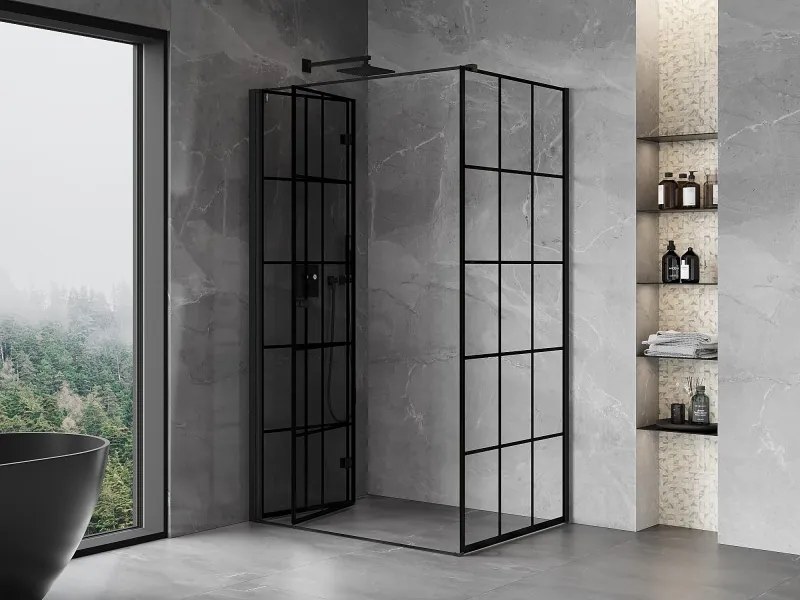 Mexen Mist-F T, 1-křídlý skládací sprchový kout levý 70 x 100 cm, čiré sklo-černá mřížka, 8A6T-070-100-70-77-L