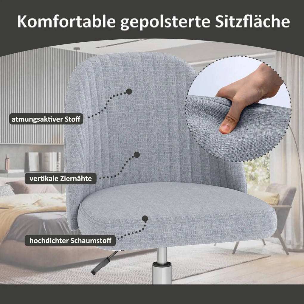 Costway Bezruká otočná židle, výškově nastavitelná make-up židle, kancelářská