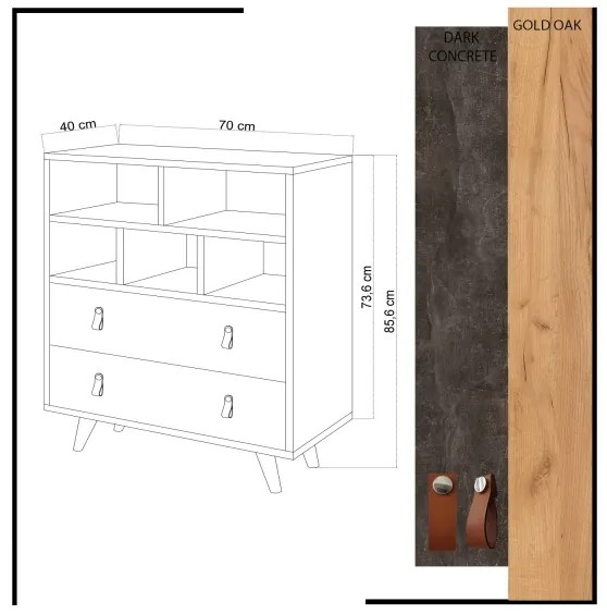 Komoda MARCO 85,6x70 cm antracit/hnědá