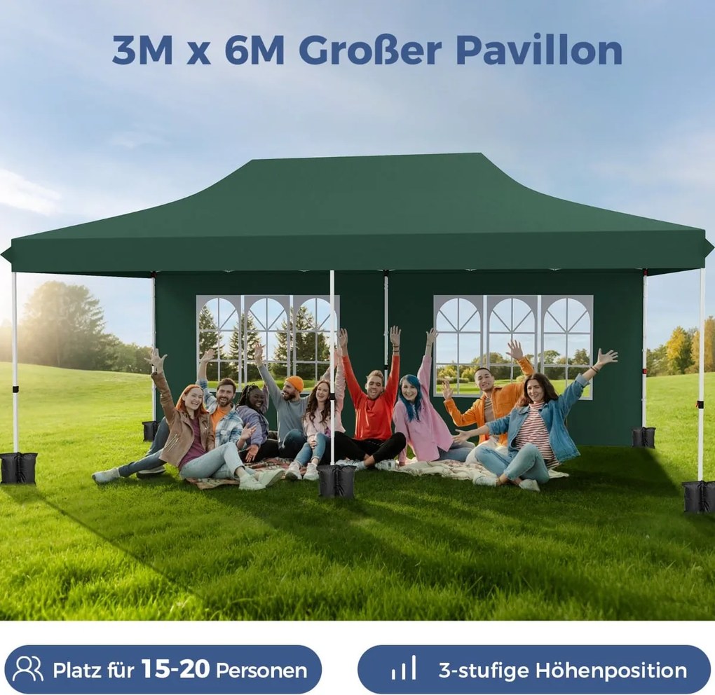 Costway Pavilon skládací altán s 6 odnímatelnými bočními stěnami, výškově
