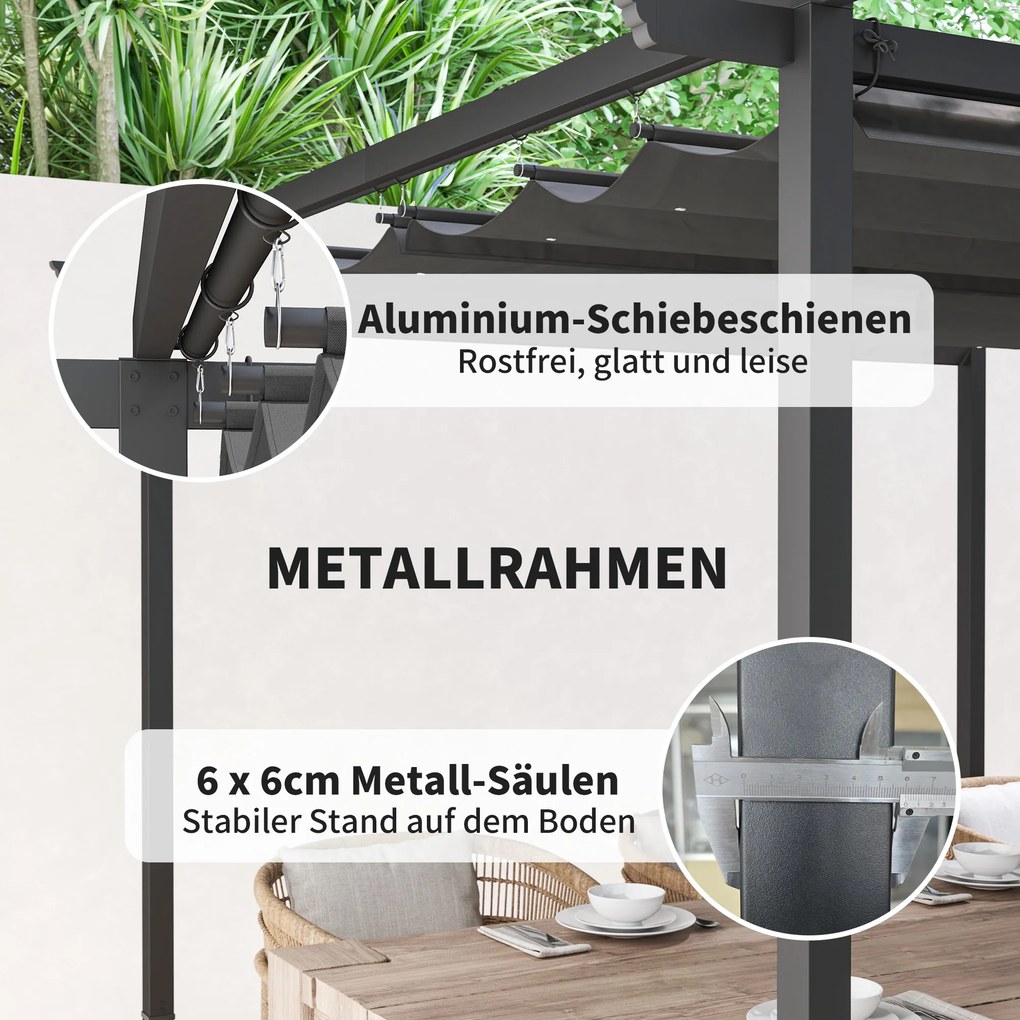 Outsunny zahradní pergola 3 x 3 m s nastavitelnou střechou, kovový rám, ochrana UPF30+, sluneční střecha na verandu, terasu, tmavě šedá