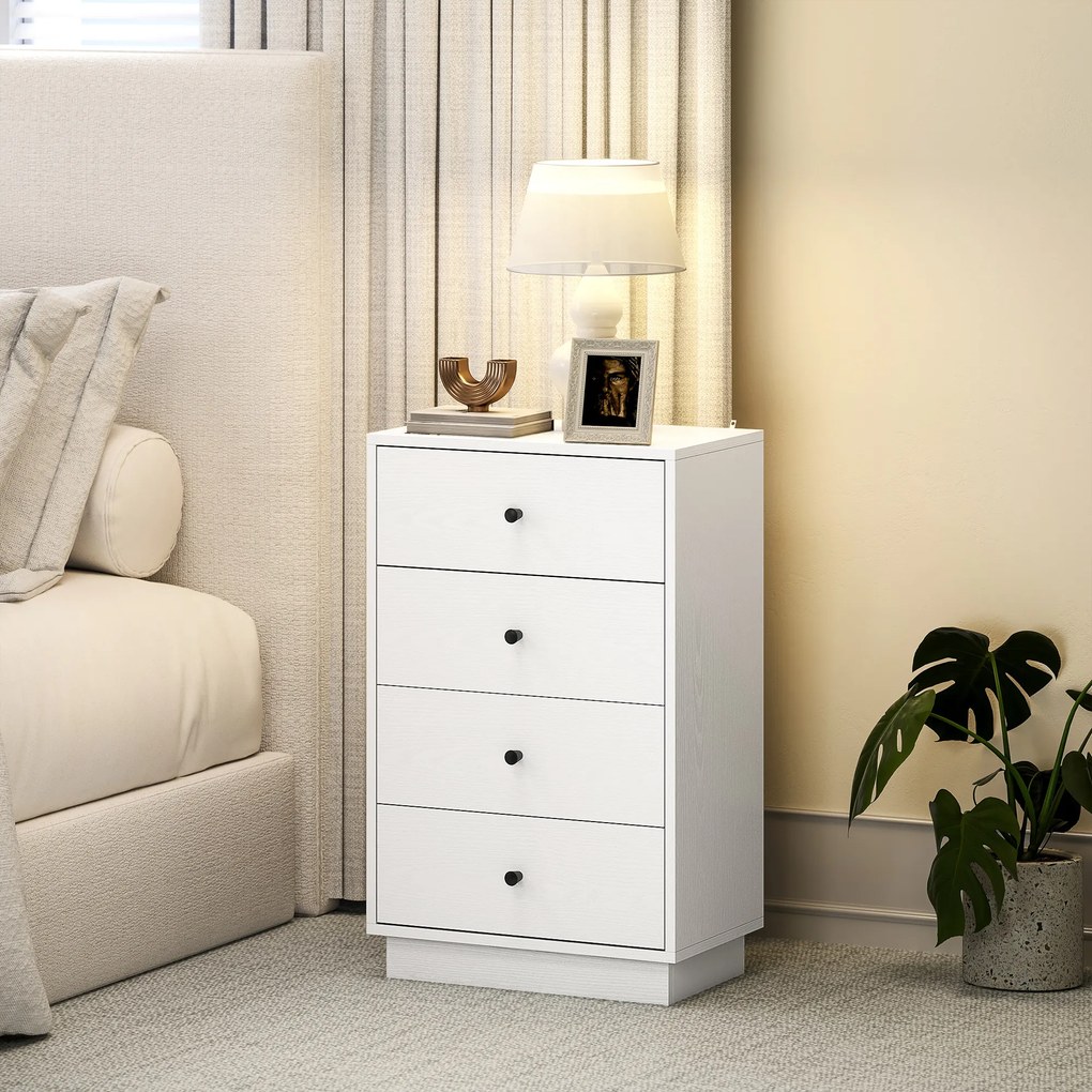 HOMCOM Úzká komoda se 4 šuplíky - Moderní dresser do ložnice 47x29x75 cm Bílá