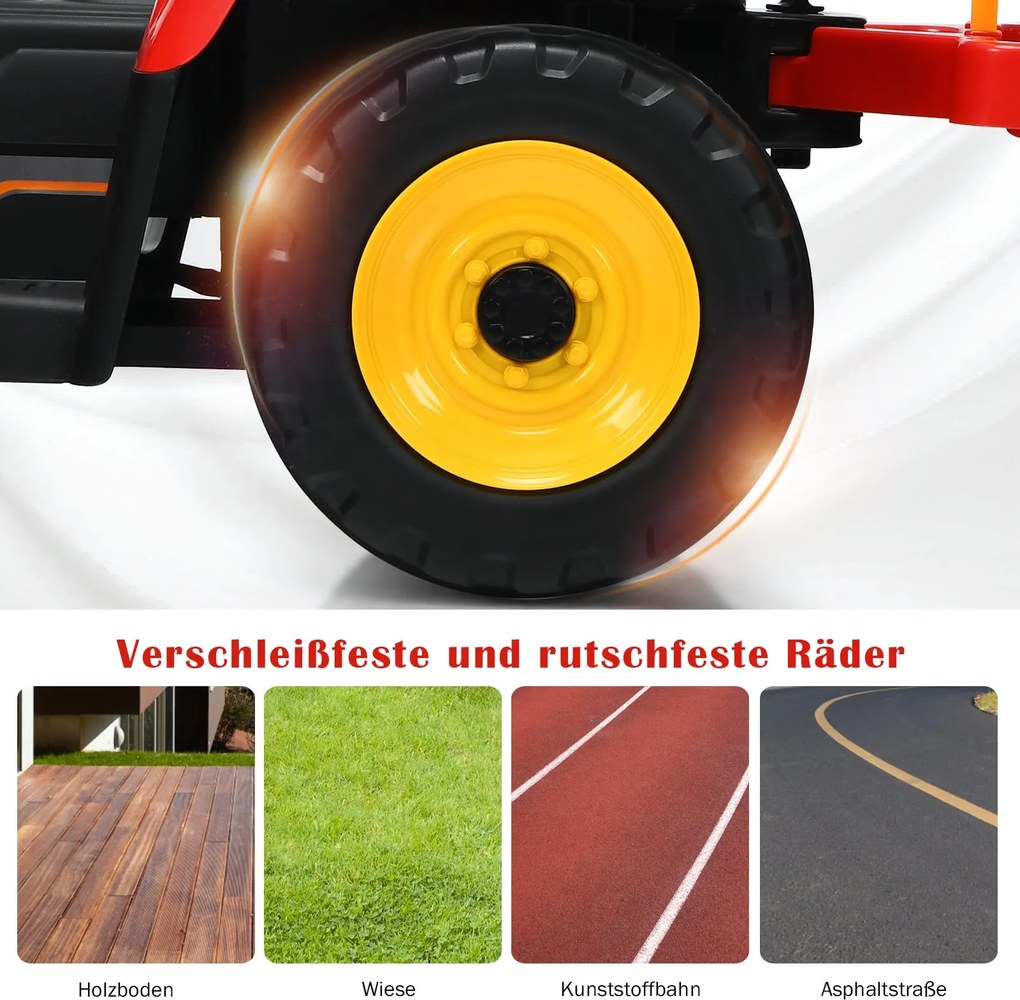 Costway 3-rychlostní dětský traktor 12 V pojízdný traktor s – červený