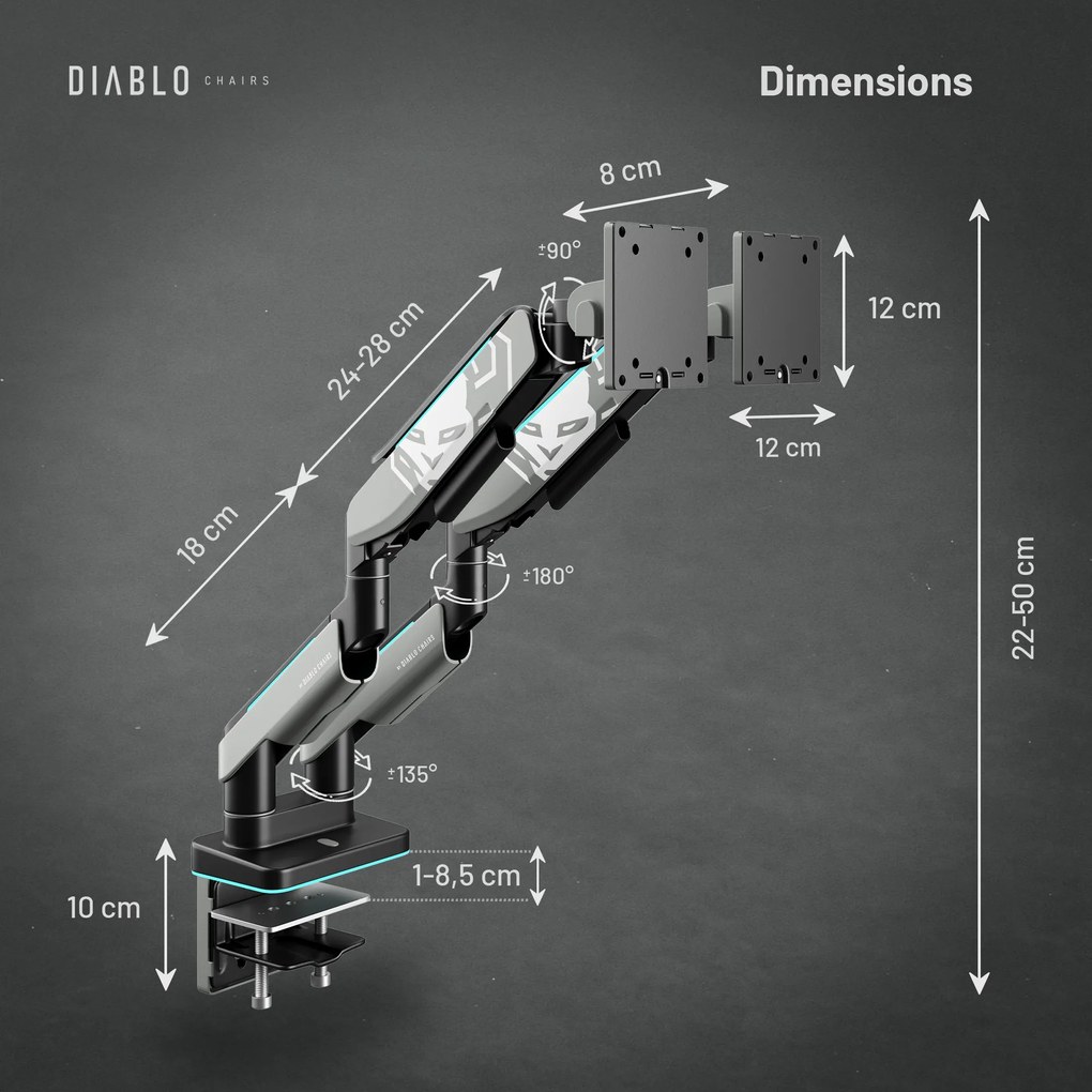 Držák na dva monitory 35" RGB šedo-černý: Diablo X-Arm Dual