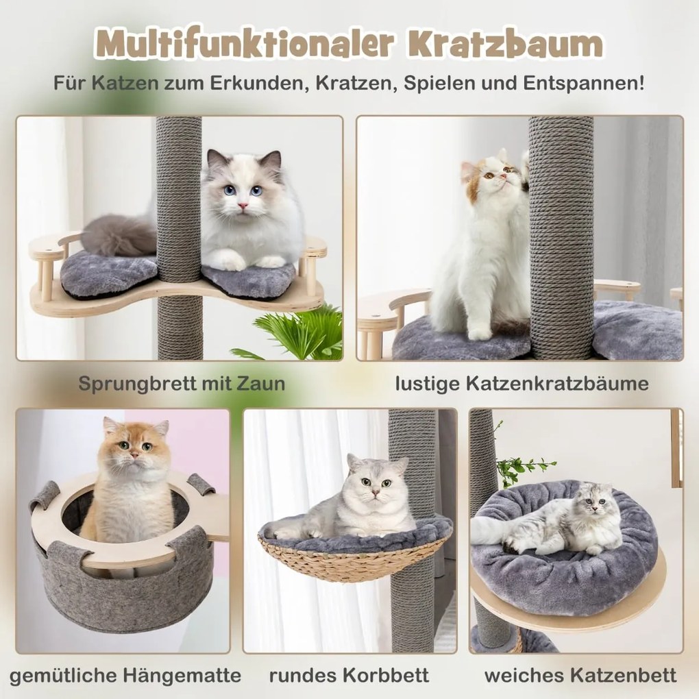 Costway Cat tree strop vysoký 236-271 cm od podlahy ke stropu kočičí nábytek