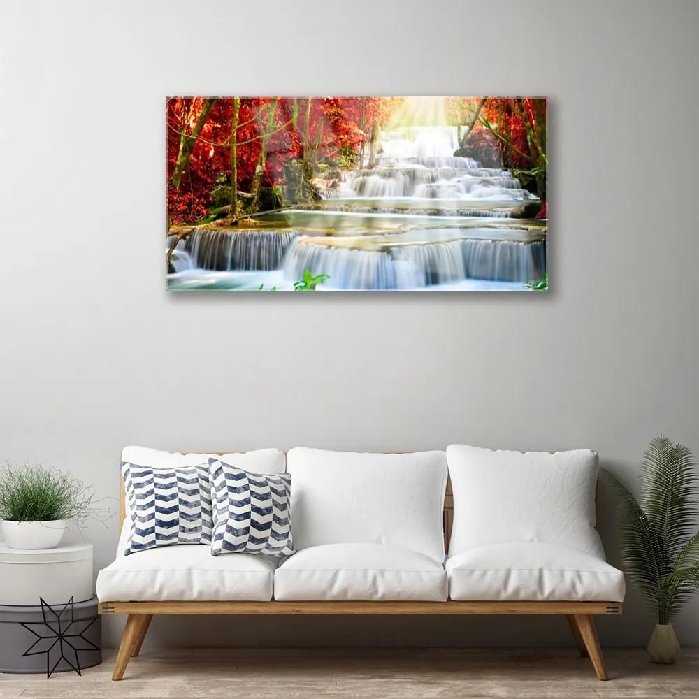 Obraz na skle Vodopád Příroda Les 140x70 cm