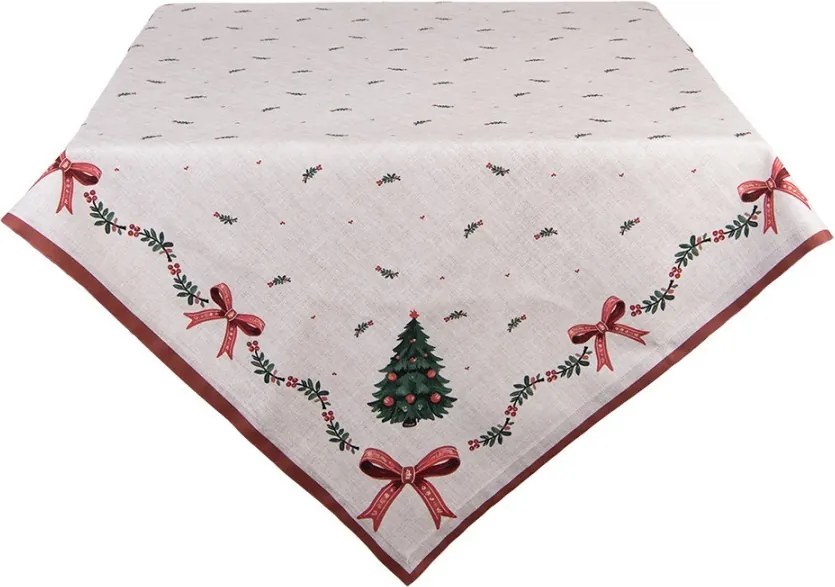 Béžový bavlněný ubrus se stromky Christmas Harmony - 100*100 cm
