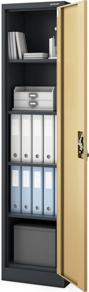 Kovová kancelářská skříň na spisy a dokumenty, antracit/ořech, 450x1850x400 mm: ALEX Eco Design