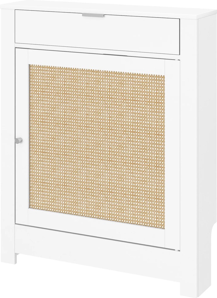 HOMCOM Kryt topení s výklopnými dveřmi a ratanem, prostor, boho design, pro obývací pokoj, ložnici, bílá