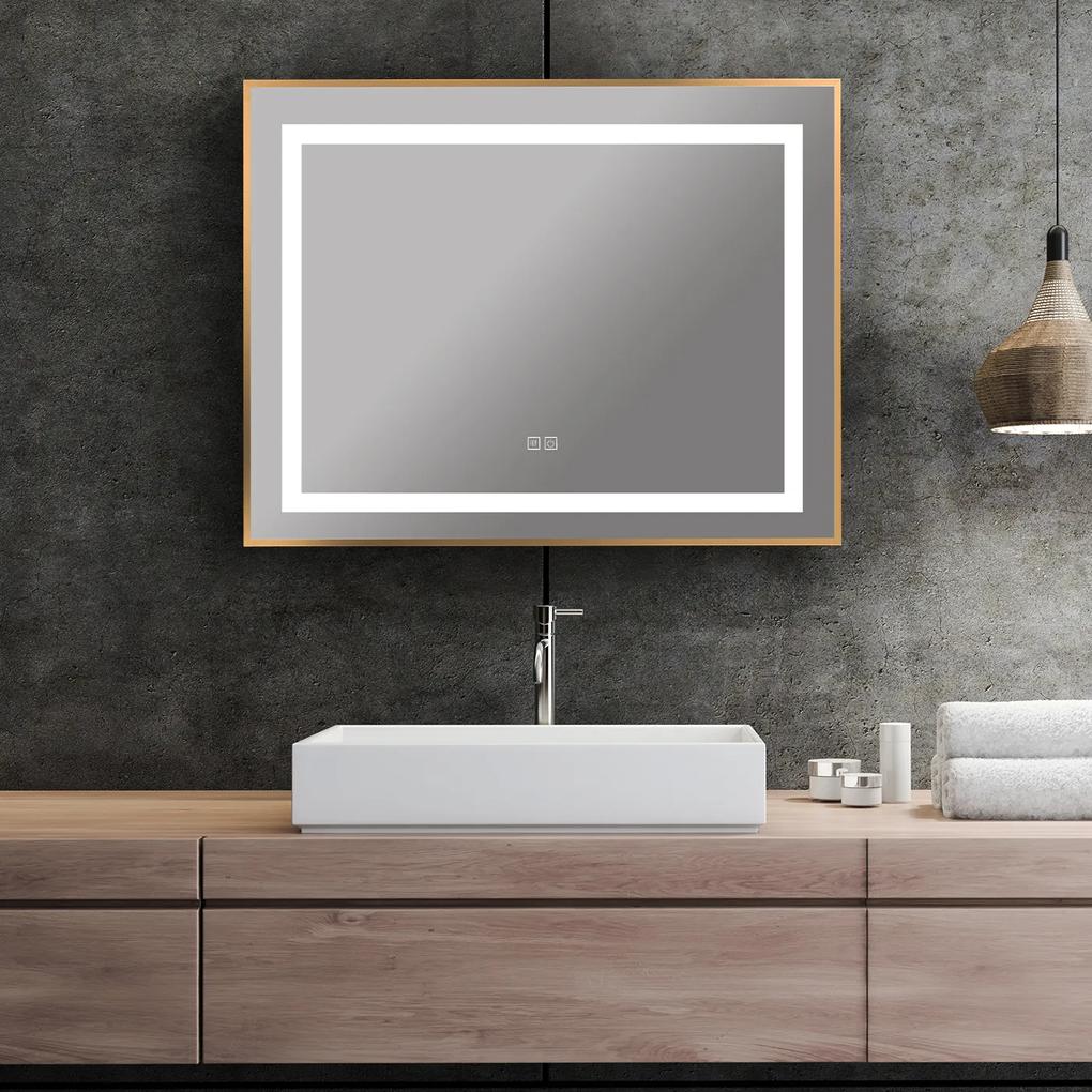 Smartzrcadla Koupelnové zrcadlo S-4660 s LED podsvícením 80 × 60 cm (zlatý rám)